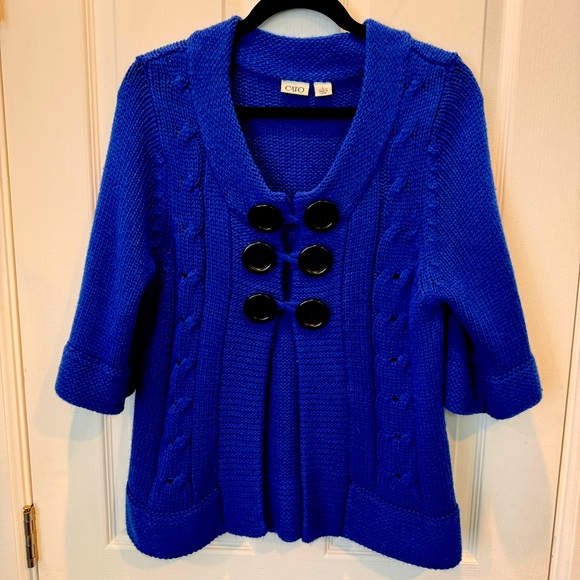 Cato | Sweaters | Cato Cobalt Blue Black Big Buttons Cardigan Sweater L ...